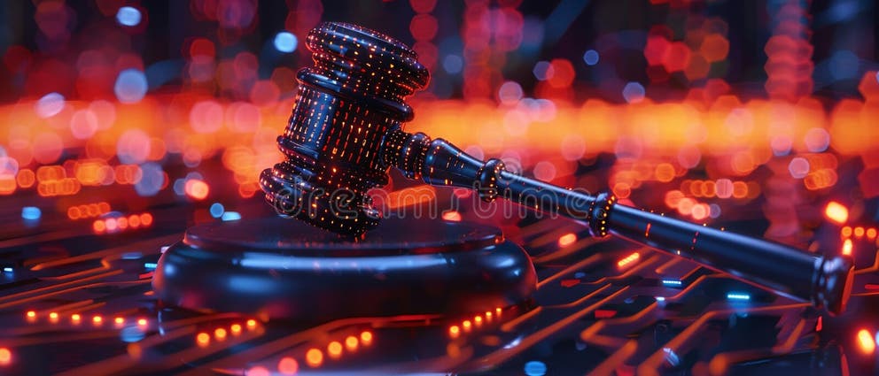 Hightech Gavel in a Cyber Setting, Diagonal Angle, Sophisticated ...