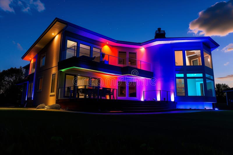 Hightech House with Vibrant Colorchanging Exterior Leds Stock Image ...