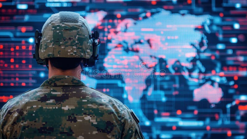A Hightech Military Command Center Filled with Soldiers, Digital ...