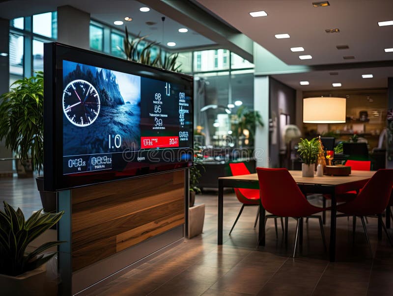 Hightech Office with Digital Signage and Automation Stock Illustration ...