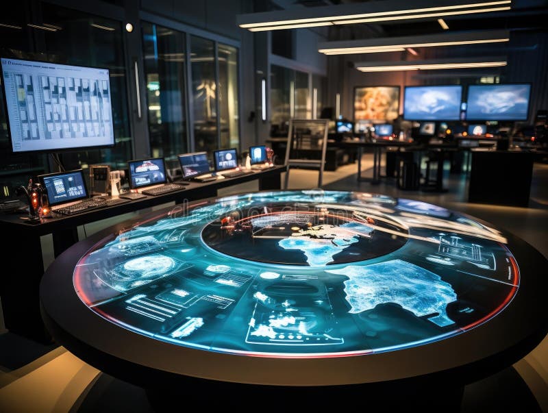 Hightech Office with Employees Using Touchscreens Stock Illustration ...