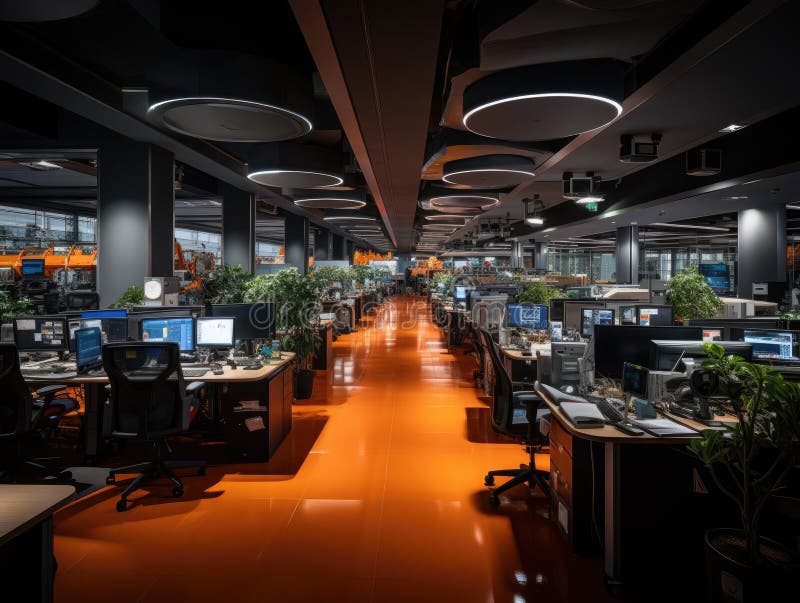 Hightech Office Floor with Robot Assistants Stock Illustration ...