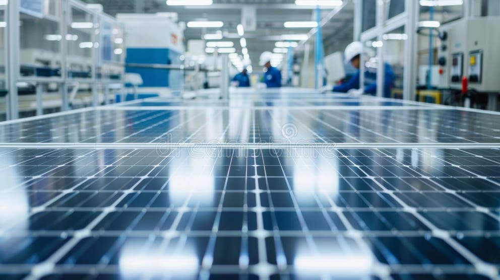 A Hightech Solar Panel Production Facility with Rows upon Rows of Shiny ...