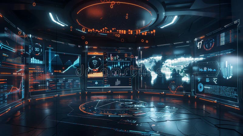 Hightech Virtual Reality Command Center with Interactive Holographic ...