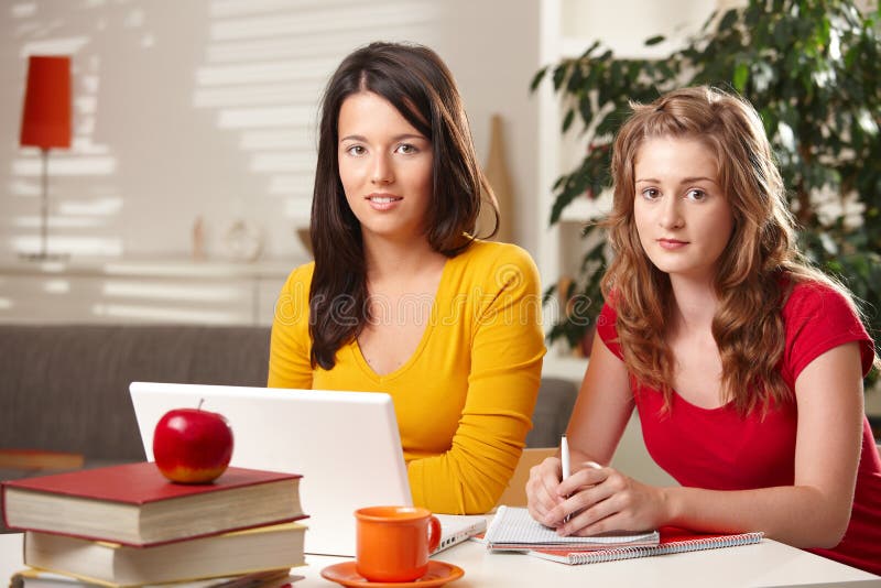 Smiling Students Learning at Home Stock Image - Image of happy ...