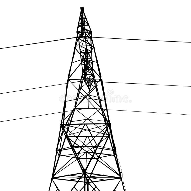 High Voltage Power Pylon in Silhouette Stock Illustration ...