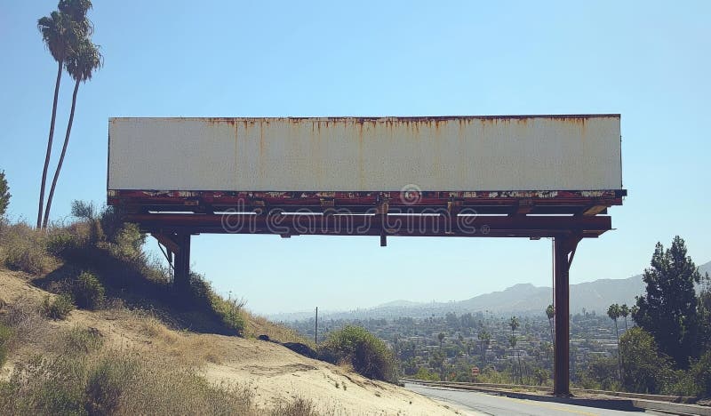The Highway is Adorned with an Empty Billboard on a Sunny Spring Day ...