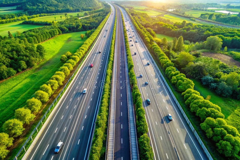 Highway Asphalt Road Top View with Marking Stock Illustration ...