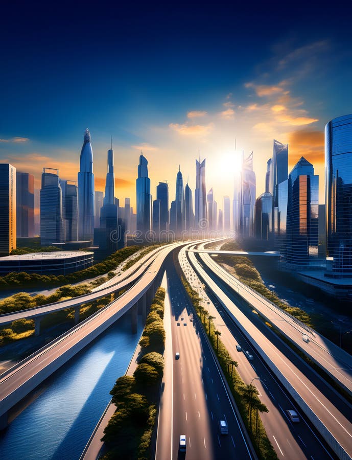 Highway in the Big City of the Future Illustration Generative Ai Art ...