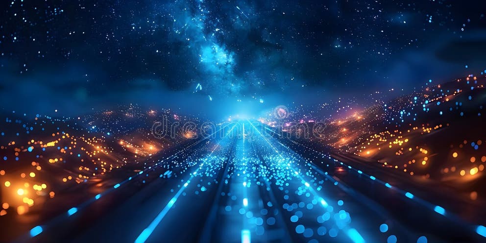 Highway with Blue Lights Representing Fast Internet and Modern ...