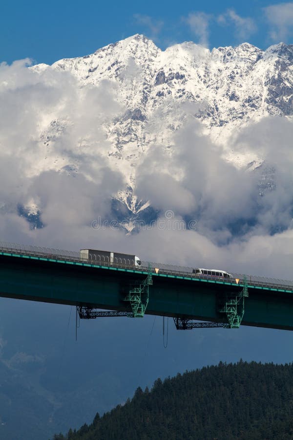 Highway Bridge Against the Austrian Alps Stock Image - Image of auto ...