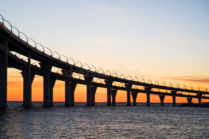 Highway Bridge at Beautiful Sunset. Orange Sunset Stock Photo - Image ...
