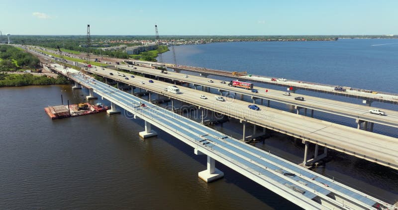 Highway Bridge Construction in Ellenton, Florida. Development of Bridge ...