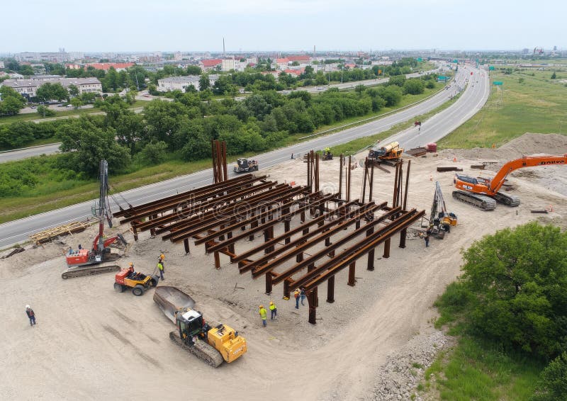 Highway Overpass Construction Stock Illustration - Illustration of road ...