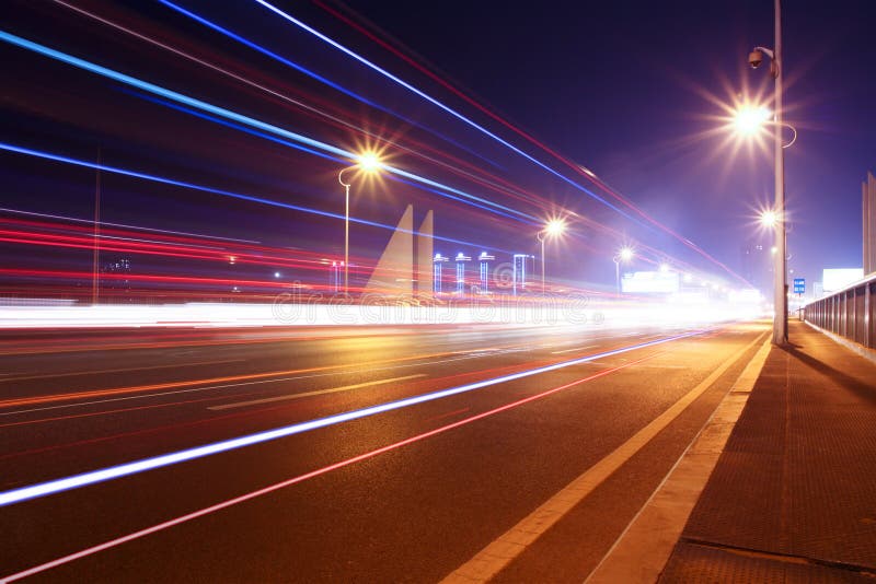 Highway bridge at night stock photo. Image of trace, light - 17755260