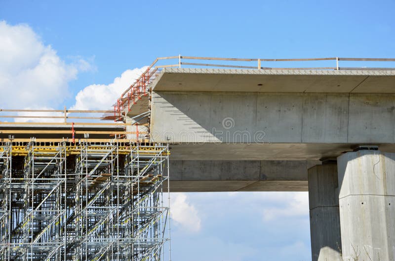 Highway Building Process: Building of Carriageway Over Land on Pillars ...