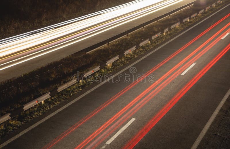 Highway Car Light Trails at Night Stock Image - Image of trail ...