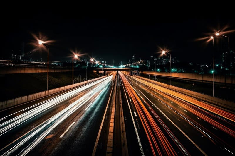 Highway Car Light Trails at Night Stock Illustration - Illustration of ...