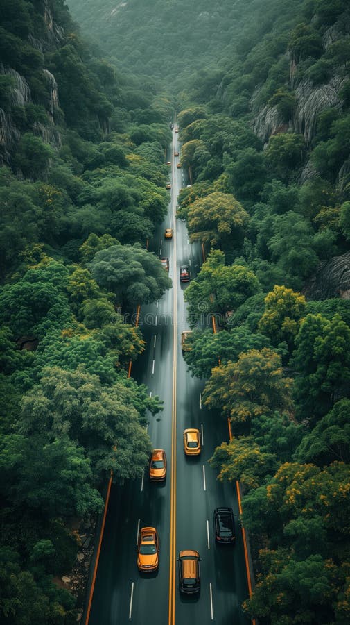 Highway with Car Traffic Top View Stock Illustration - Illustration of ...