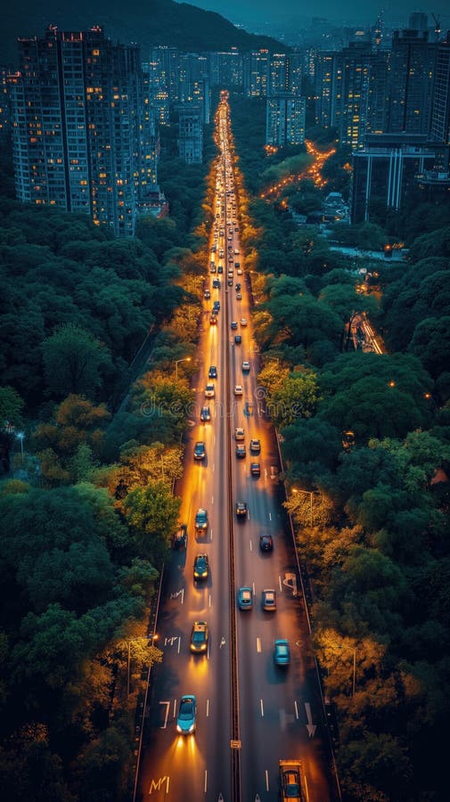 Highway with Car Traffic Top View Stock Illustration - Illustration of ...