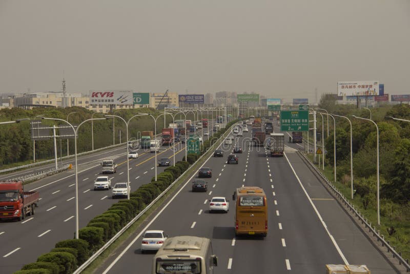 Highway in China with Billboards and Haze in Sky. Editorial Stock Photo ...