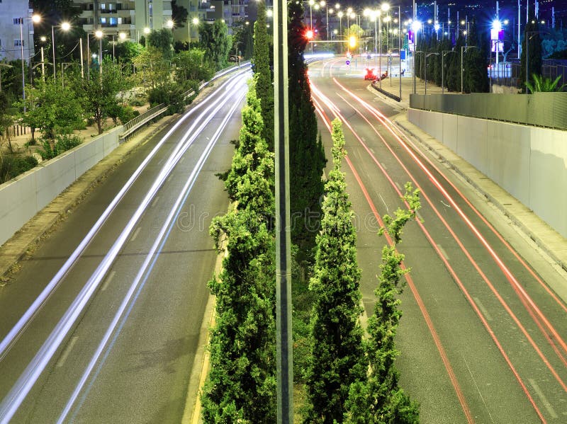 Highway City Light Trails in Athens Stock Image - Image of viewpoint ...