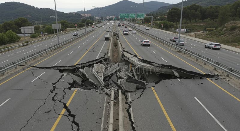 Highway Collapse with Asphalt Damage after Disaster Shows Extensive ...