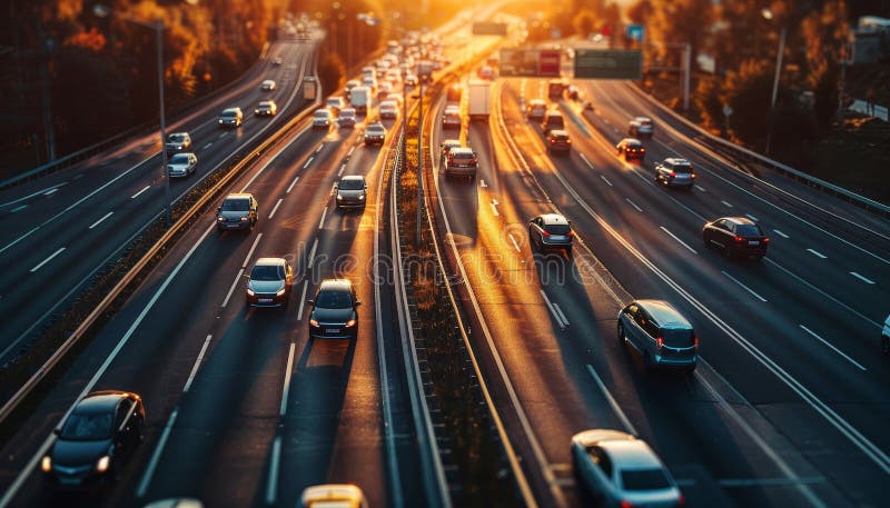 Highway Congested with a Multitude of Cars and Trucks in a Bustling ...