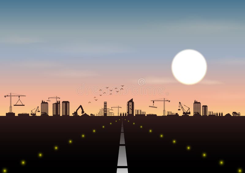 Highway with Construction Building Landscape Stock Vector ...