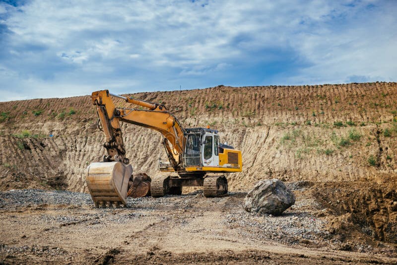 Highway Construction Site - Engineer Working with Excavator and Loading ...