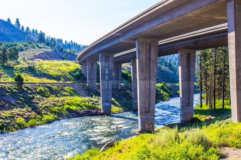 Highway Crossing Over Mountain River Stock Image - Image of overpass ...