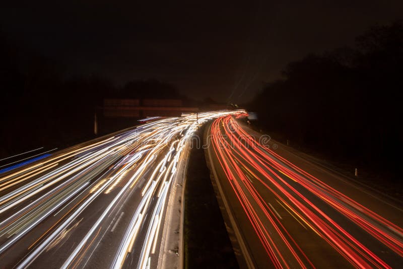Highway in the Dark, Headlight Lights Stock Image - Image of evening ...