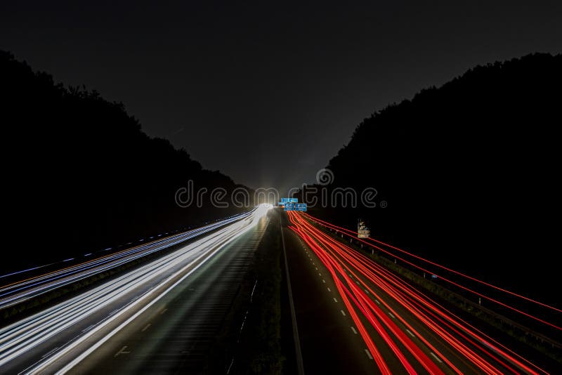 Highway in the Dark, Headlight Lights Stock Image - Image of luminous ...