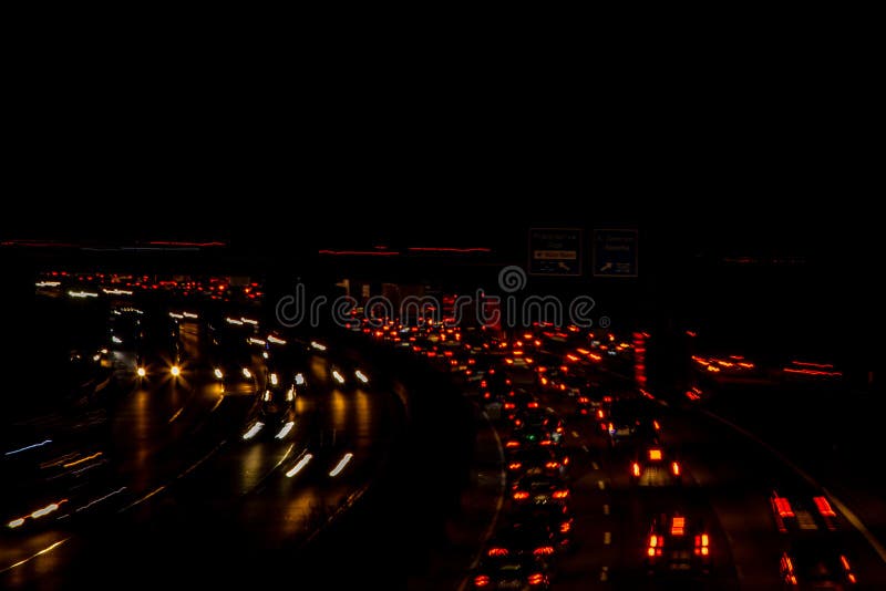 Highway in the Dark, Headlight Lights Stock Image - Image of highway ...