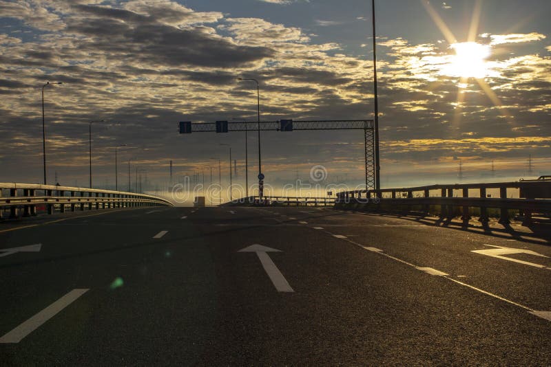 Highway at Dawn. Freeway in the Morning Stock Photo - Image of blue ...