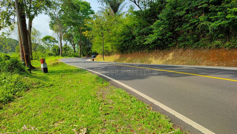 The Highway is Decorated with Grass and Trees Stock Image - Image of ...