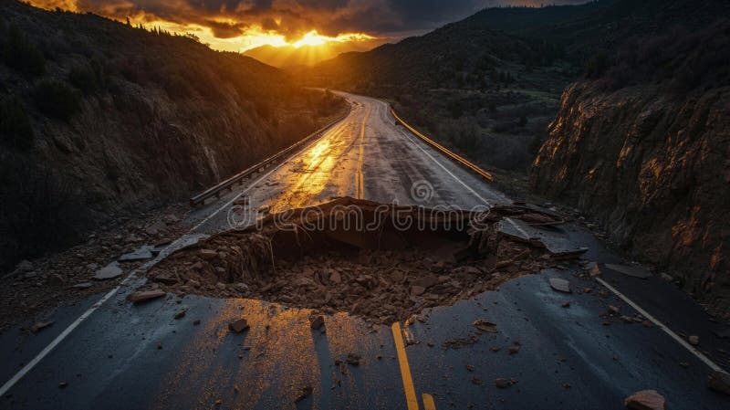 Highway Destroyed by Earthquake with a Massive Hole and Broken Road ...