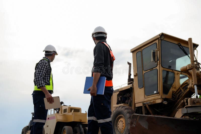Highway Engineers Work Control Construction Machines for Improvement ...