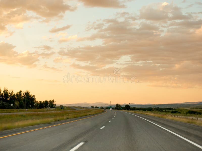 Highway in the Evening Sunset Stock Photo - Image of colors, divided ...