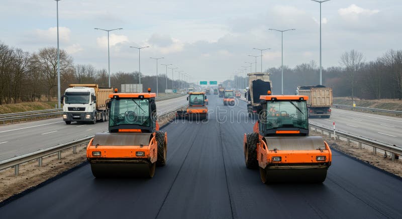 Highway Expansion Project Asphalt Paving and Road Construction Modern ...