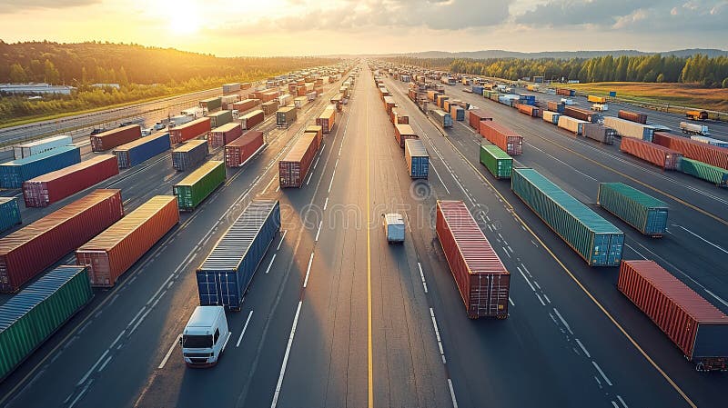 Highway Filled with Cargo Containers Stock Illustration - Illustration ...