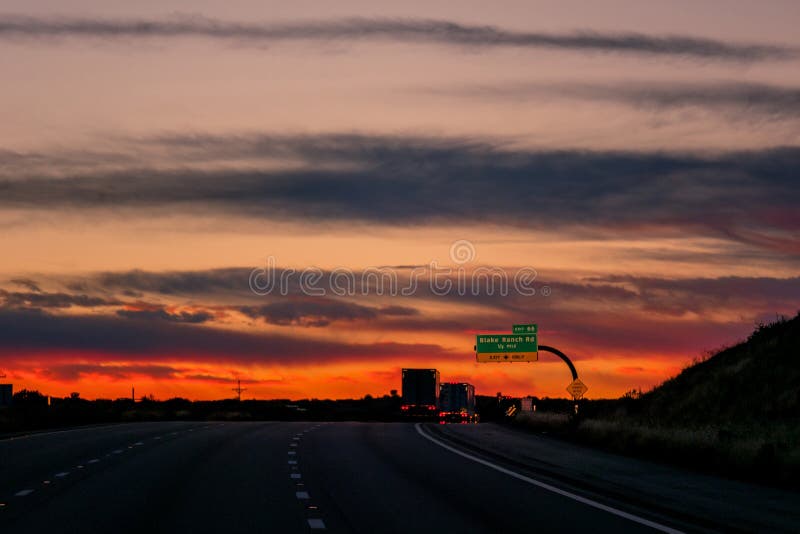 Highway with Fire Clouds stock image. Image of long - 142827287