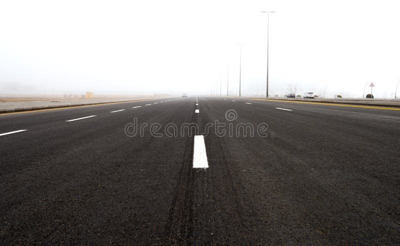 Highway in the fog stock image. Image of motion, empty - 97266941