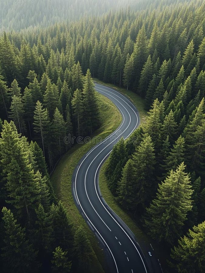 Highway through forest stock illustration. Illustration of outdoors ...