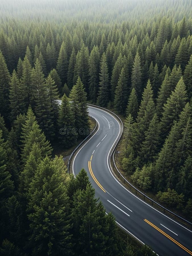 Highway through forest stock illustration. Illustration of plant ...