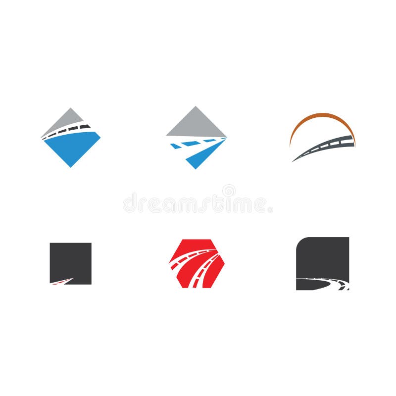 Highway Logos Set. Asphalt Road with Road Markings. Vector Illustration ...