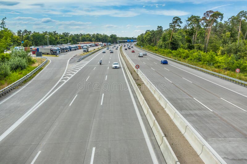 Highway in Germany, Multilane Autobahn with Parking Area Stock Photo ...