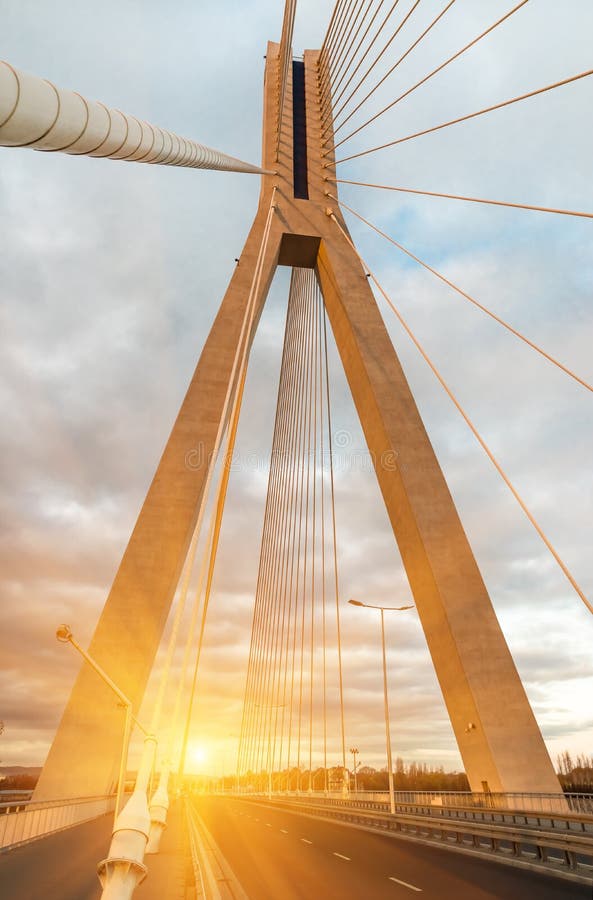 Highway Going through a Cable-stayed Bridge Stock Photo - Image of ...