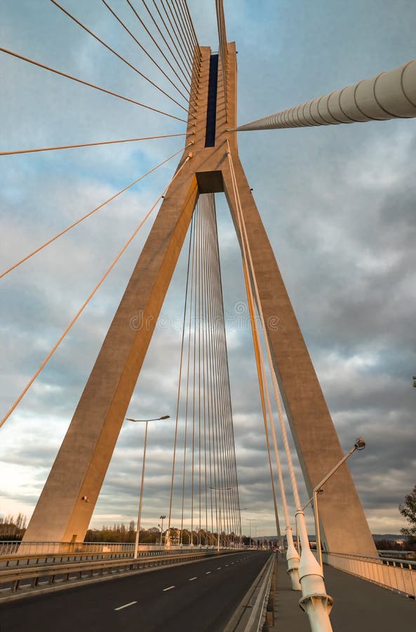 Highway Going through a Cable-stayed Bridge Stock Image - Image of ...