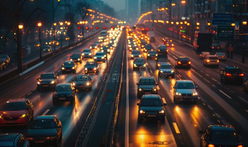 A Highway with Heavy Traffic and Vehicle Exhaust Stock Photo - Image of ...